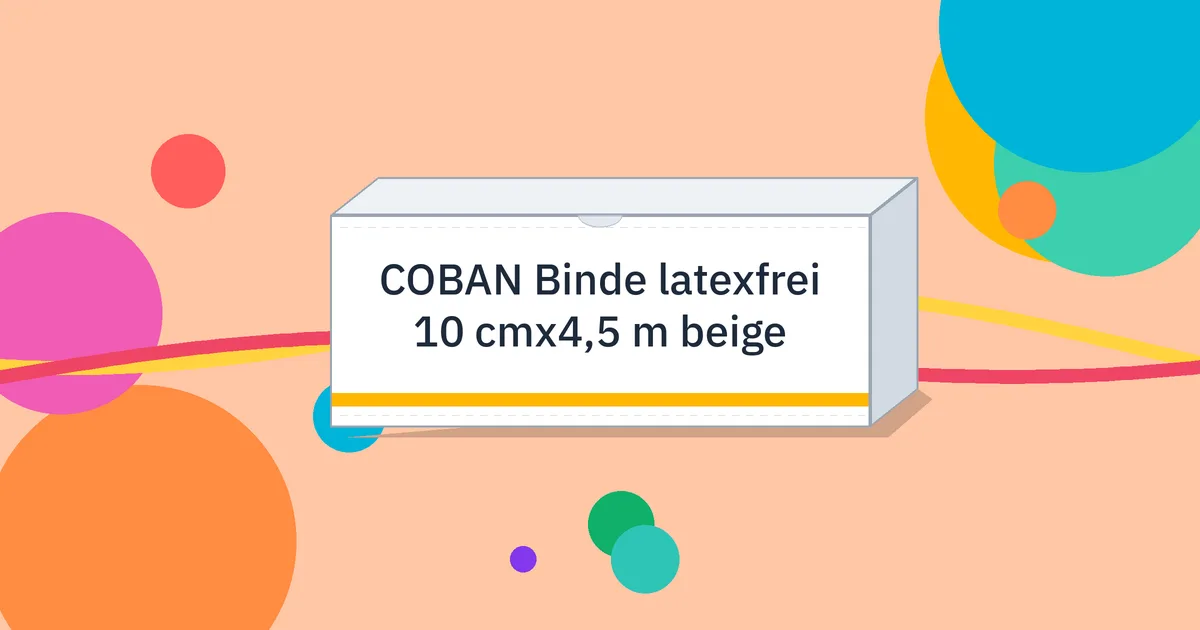 Symbolbild: Packung mit der Aufschrift COBAN Binde latexfrei 10 cmx4,5 m beige (PZN 15292913) – Verfügbarkeit und Bezug in Apotheken in Frankfurt am Main