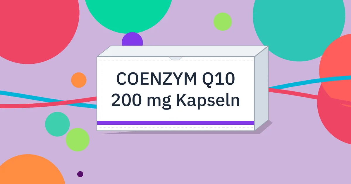 Symbolbild: Packung mit der Aufschrift COENZYM Q10 200 mg Kapseln (PZN 18486807) – Verfügbarkeit und Bezug in Apotheken in Frankfurt am Main