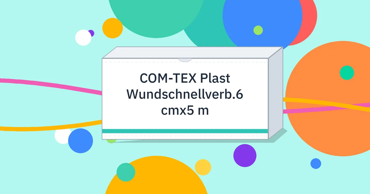 Symbolbild: Packung mit der Aufschrift COM-TEX Plast Wundschnellverb.6 cmx5 m (PZN 04723095) – Verfügbarkeit und Bezug in Apotheken in Frankfurt am Main