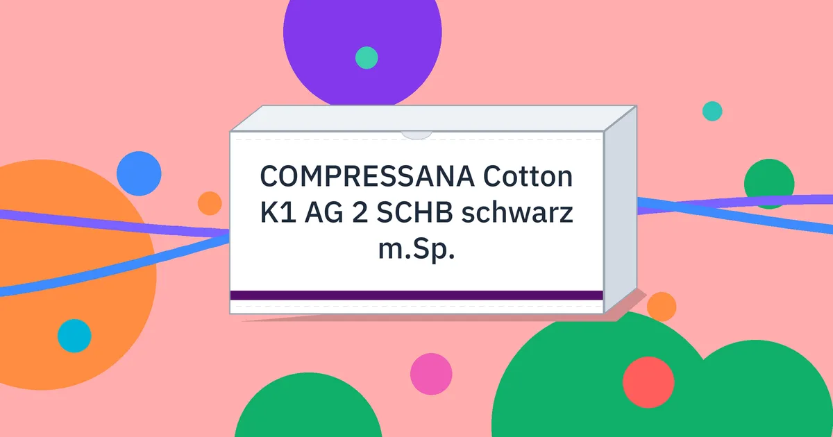 Symbolbild: Packung mit der Aufschrift COMPRESSANA Cotton K1 AG 2 SCHB schwarz m.Sp. (PZN 16959549) – Verfügbarkeit und Bezug in Apotheken in Frankfurt am Main