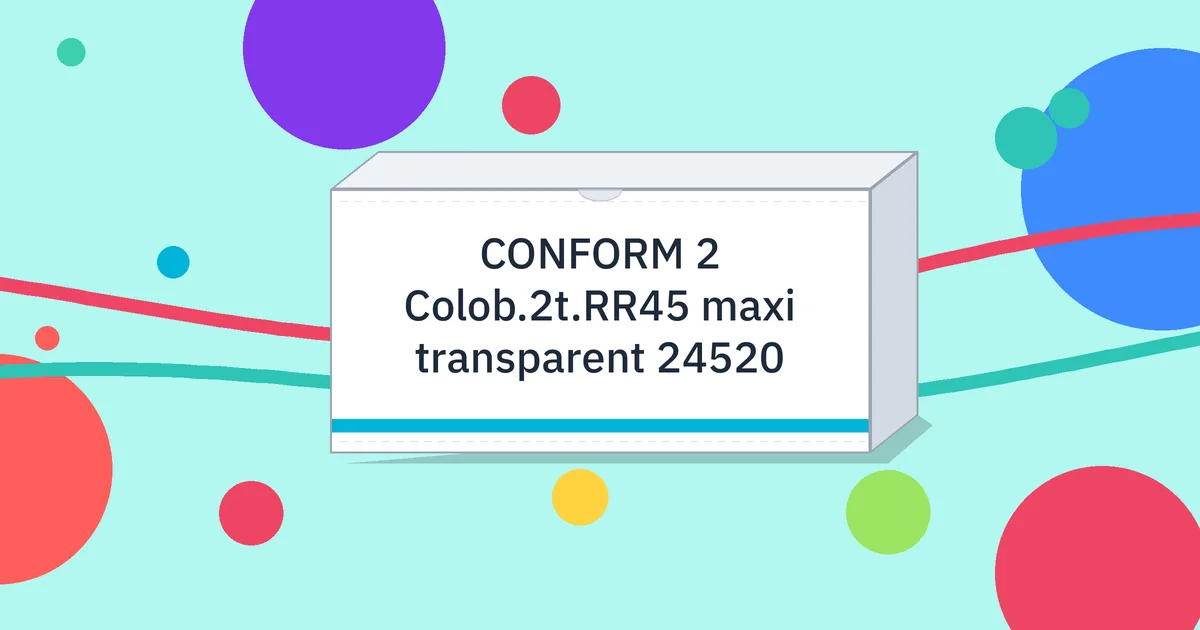 Symbolbild: Packung mit der Aufschrift CONFORM 2 Colob.2t.RR45 maxi transparent 24520 (PZN 00733493) – Verfügbarkeit und Bezug in Apotheken in Frankfurt am Main