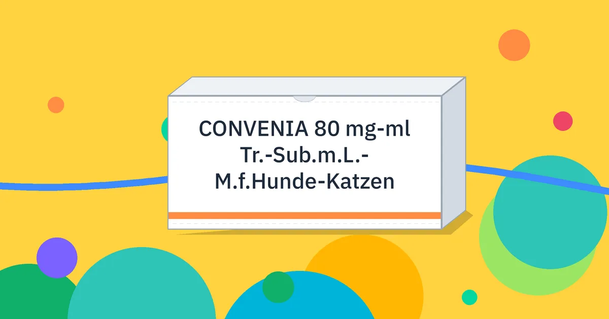 Symbolbild: Packung mit der Aufschrift CONVENIA 80 mg-ml Tr.-Sub.m.L.-M.f.Hunde-Katzen (PZN 10013506) – Verfügbarkeit und Bezug in Apotheken in Frankfurt am Main