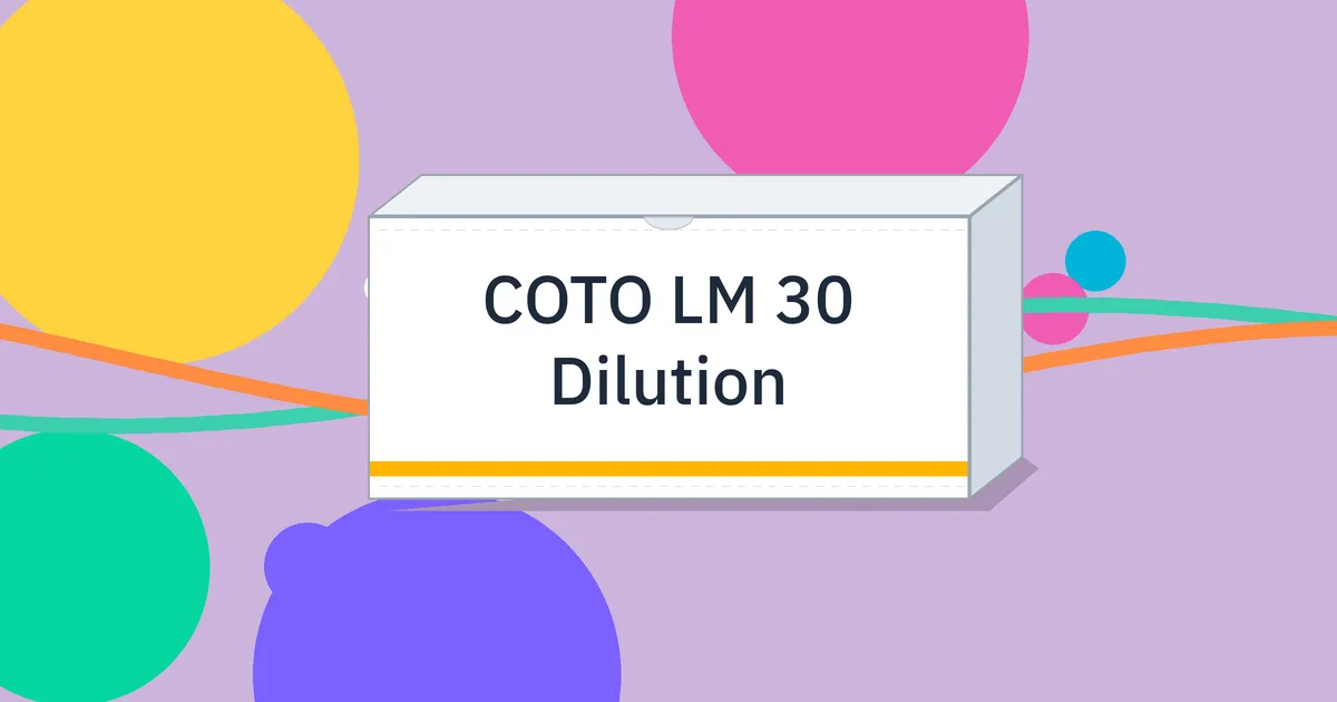 Symbolbild: Packung mit der Aufschrift COTO LM 30 Dilution (PZN 13455570) – Verfügbarkeit und Bezug in Apotheken in Frankfurt am Main