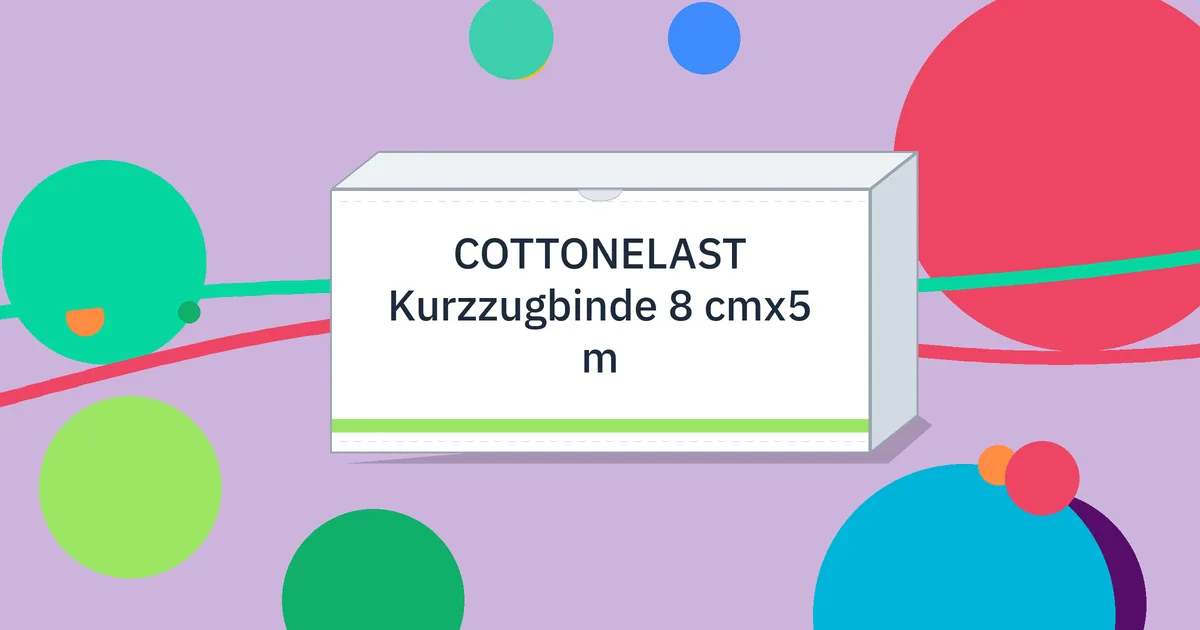 Symbolbild: Packung mit der Aufschrift COTTONELAST Kurzzugbinde 8 cmx5 m (PZN 18037713) – Verfügbarkeit und Bezug in Apotheken in Frankfurt am Main