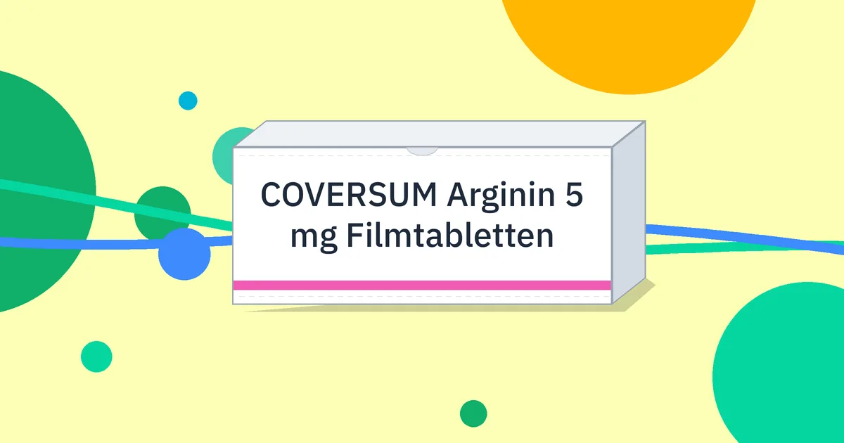 Symbolbild: Packung mit der Aufschrift COVERSUM Arginin 5 mg Filmtabletten (PZN 10032604) – Verfügbarkeit und Bezug in Apotheken in Frankfurt am Main