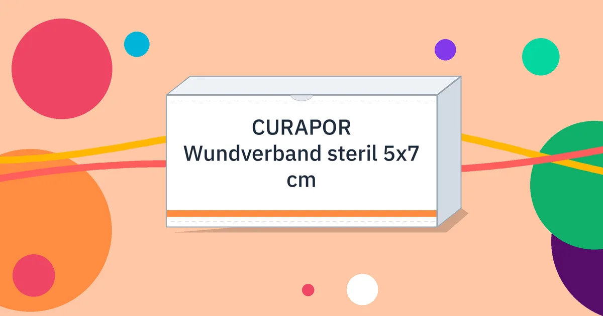 Symbolbild: Packung mit der Aufschrift CURAPOR Wundverband steril 5x7 cm (PZN 18658846) – Verfügbarkeit und Bezug in Apotheken in Frankfurt am Main