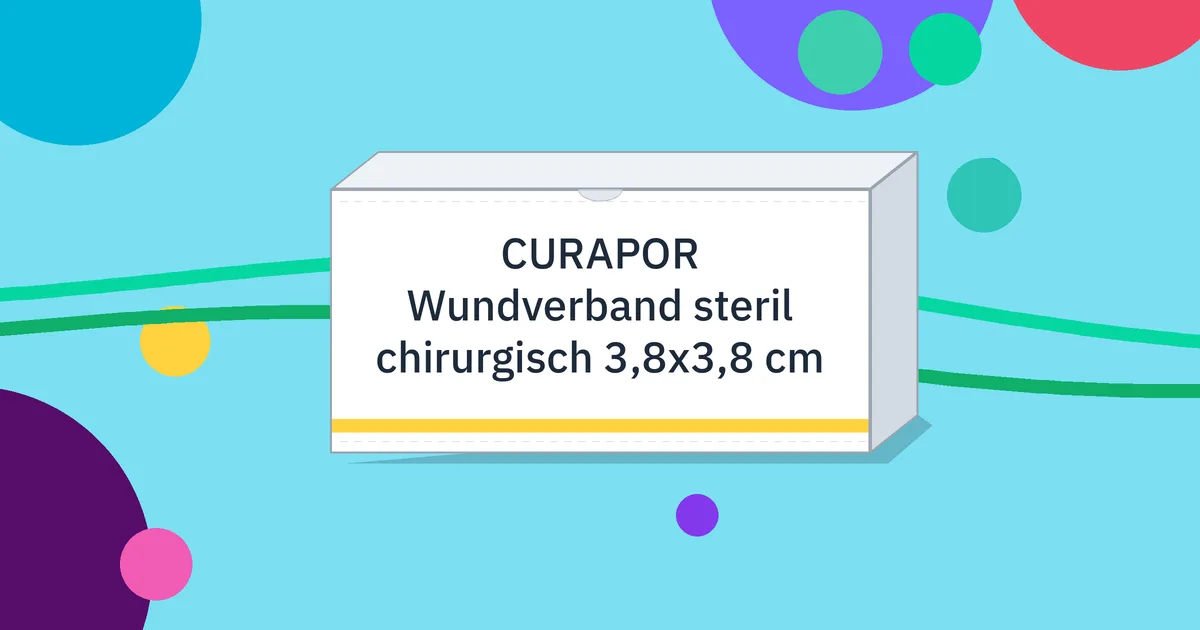 Symbolbild: Packung mit der Aufschrift CURAPOR Wundverband steril chirurgisch 3,8x3,8 cm (PZN 20693583) – Verfügbarkeit und Bezug in Apotheken in Frankfurt am Main