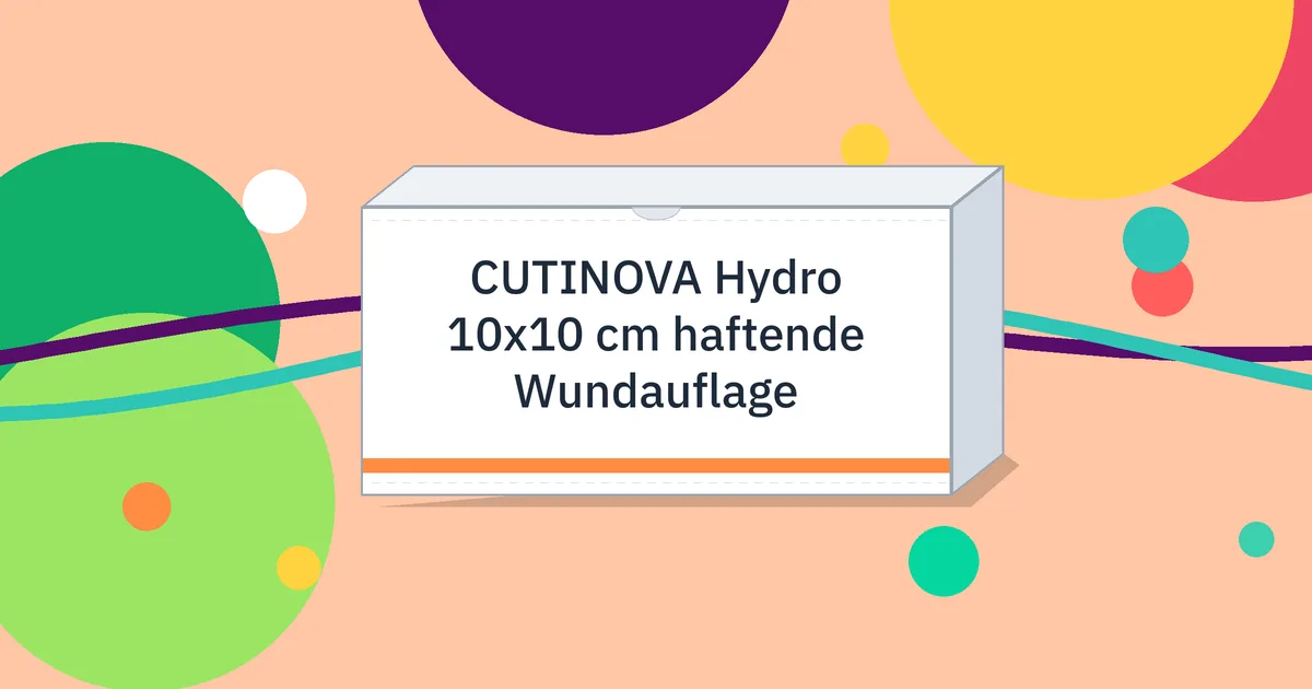 Symbolbild: Packung mit der Aufschrift CUTINOVA Hydro 10x10 cm haftende Wundauflage (PZN 09680404) – Verfügbarkeit und Bezug in Apotheken in Frankfurt am Main