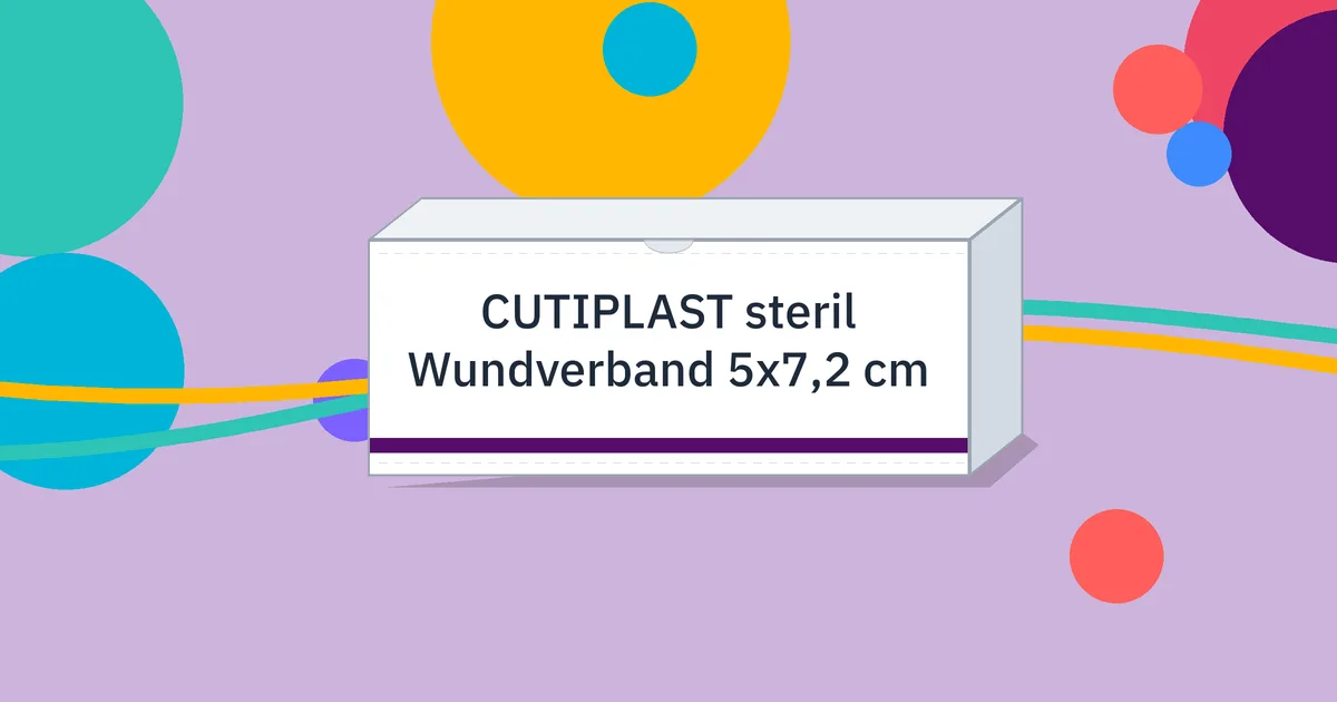 Symbolbild: Packung mit der Aufschrift CUTIPLAST steril Wundverband 5x7,2 cm (PZN 06425203) – Verfügbarkeit und Bezug in Apotheken in Frankfurt am Main