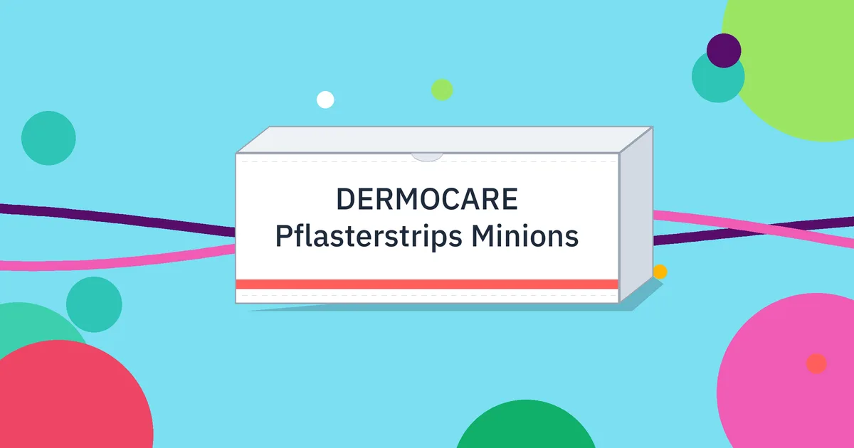 Symbolbild: Packung mit der Aufschrift DERMOCARE Pflasterstrips Minions (PZN 14293158) – Verfügbarkeit und Bezug in Apotheken in Frankfurt am Main