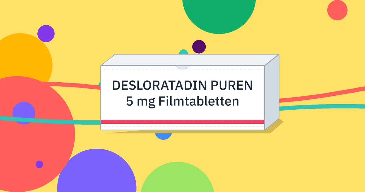 Symbolbild: Packung mit der Aufschrift DESLORATADIN PUREN 5 mg Filmtabletten (PZN 13359228) – Verfügbarkeit und Bezug in Apotheken in Frankfurt am Main