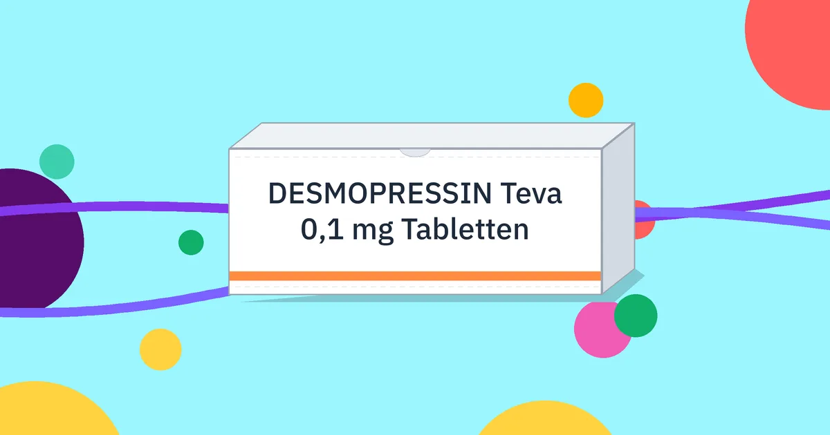 Symbolbild: Packung mit der Aufschrift DESMOPRESSIN Teva 0,1 mg Tabletten (PZN 18735498) – Verfügbarkeit und Bezug in Apotheken in Frankfurt am Main