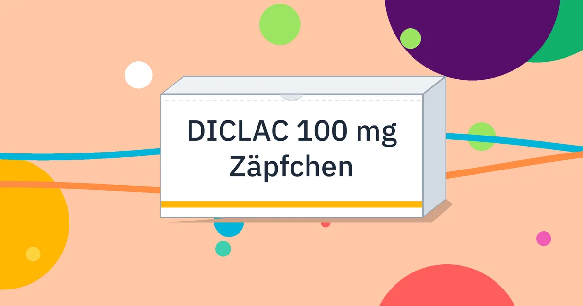 Symbolbild: Packung mit der Aufschrift DICLAC 100 mg Zäpfchen (PZN 06339969) – Verfügbarkeit und Bezug in Apotheken in Frankfurt am Main