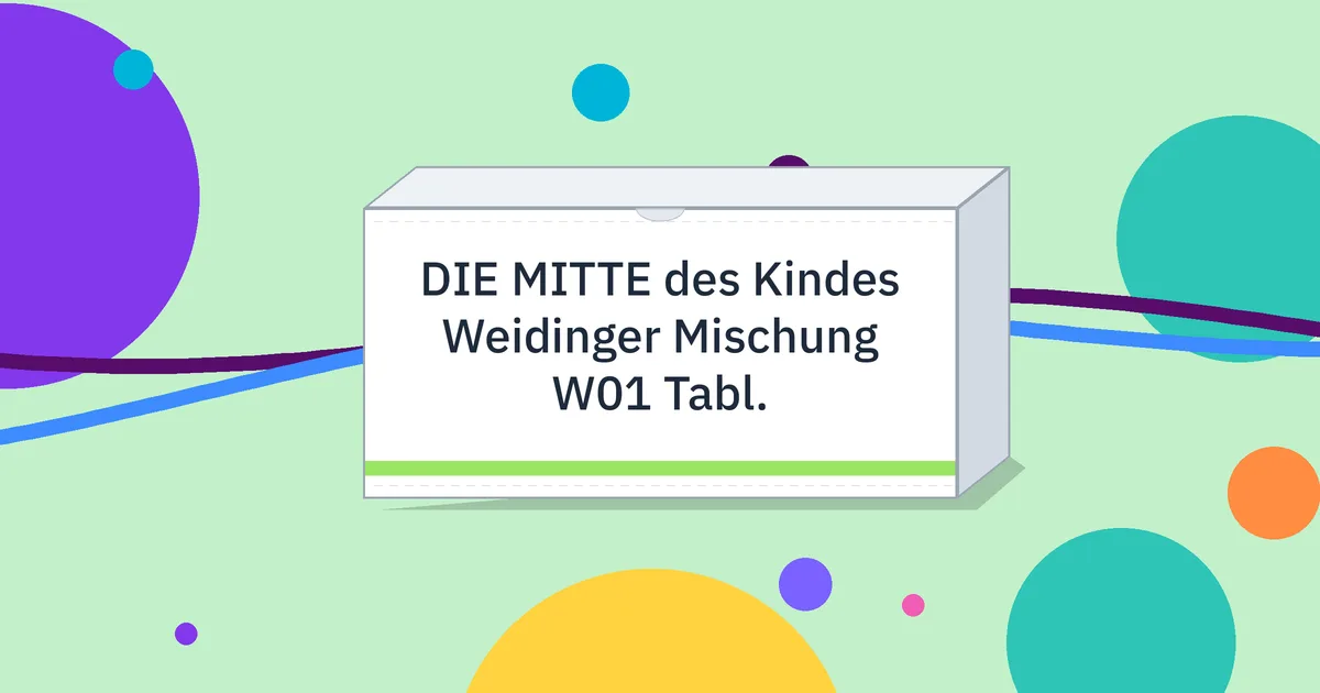 Symbolbild: Packung mit der Aufschrift DIE MITTE des Kindes Weidinger Mischung W01 Tabl. (PZN 13867433) – Verfügbarkeit und Bezug in Apotheken in Frankfurt am Main