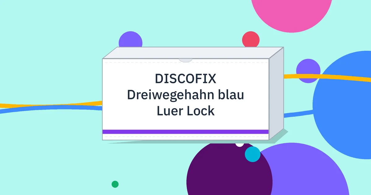 Symbolbild: Packung mit der Aufschrift DISCOFIX Dreiwegehahn blau Luer Lock (PZN 19523344) – Verfügbarkeit und Bezug in Apotheken in Frankfurt am Main