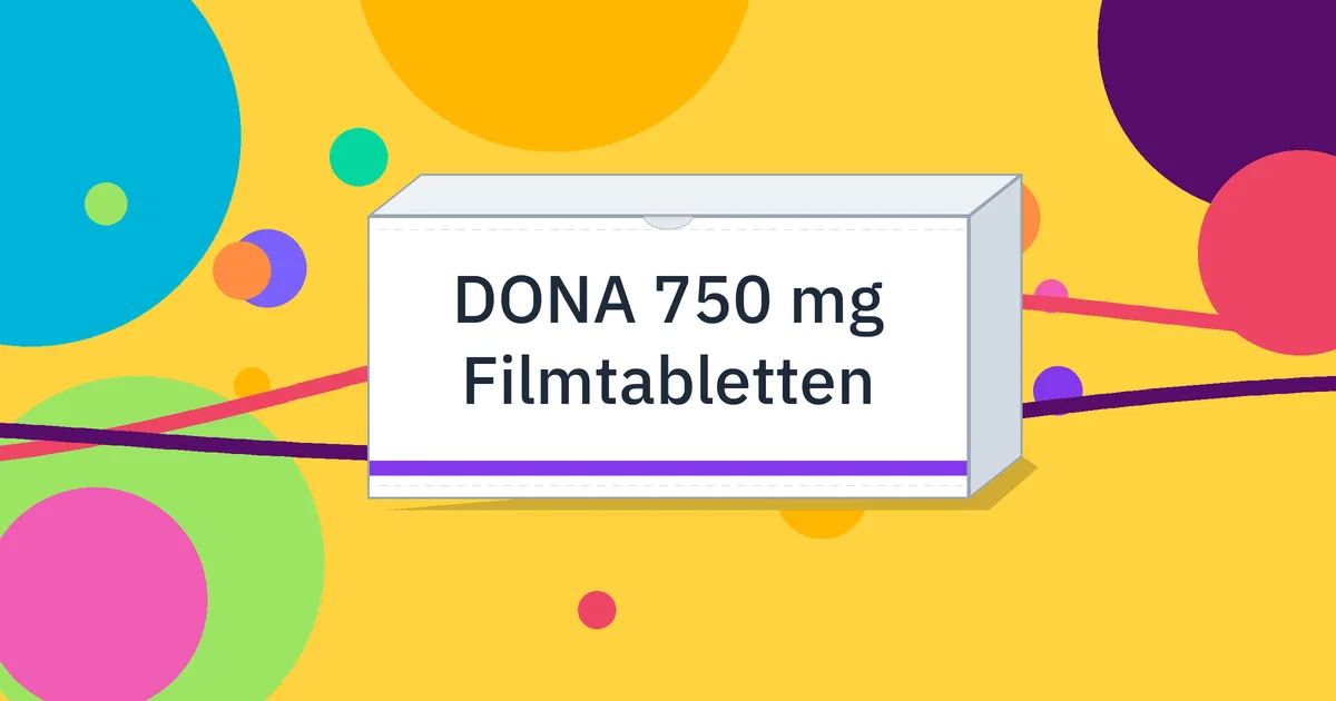 Symbolbild: Packung mit der Aufschrift DONA 750 mg Filmtabletten (PZN 10177716) – Verfügbarkeit und Bezug in Apotheken in Frankfurt am Main