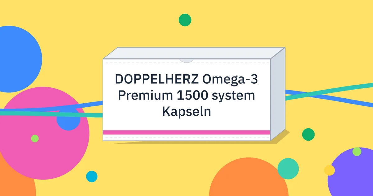 Symbolbild: Packung mit der Aufschrift DOPPELHERZ Omega-3 Premium 1500 system Kapseln (PZN 17173992) – Verfügbarkeit und Bezug in Apotheken in Frankfurt am Main