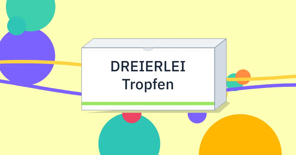 Symbolbild: Packung mit der Aufschrift DREIERLEI Tropfen (PZN 04008665) – Verfügbarkeit und Bezug in Apotheken in Frankfurt am Main