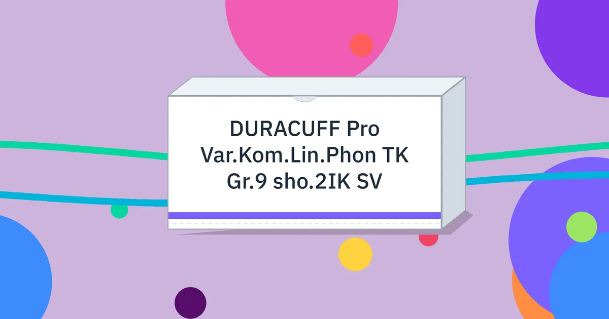 Symbolbild: Packung mit der Aufschrift DURACUFF Pro Var.Kom.Lin.Phon TK Gr.9 sho.2IK SV (PZN 19244360) – Verfügbarkeit und Bezug in Apotheken in Frankfurt am Main