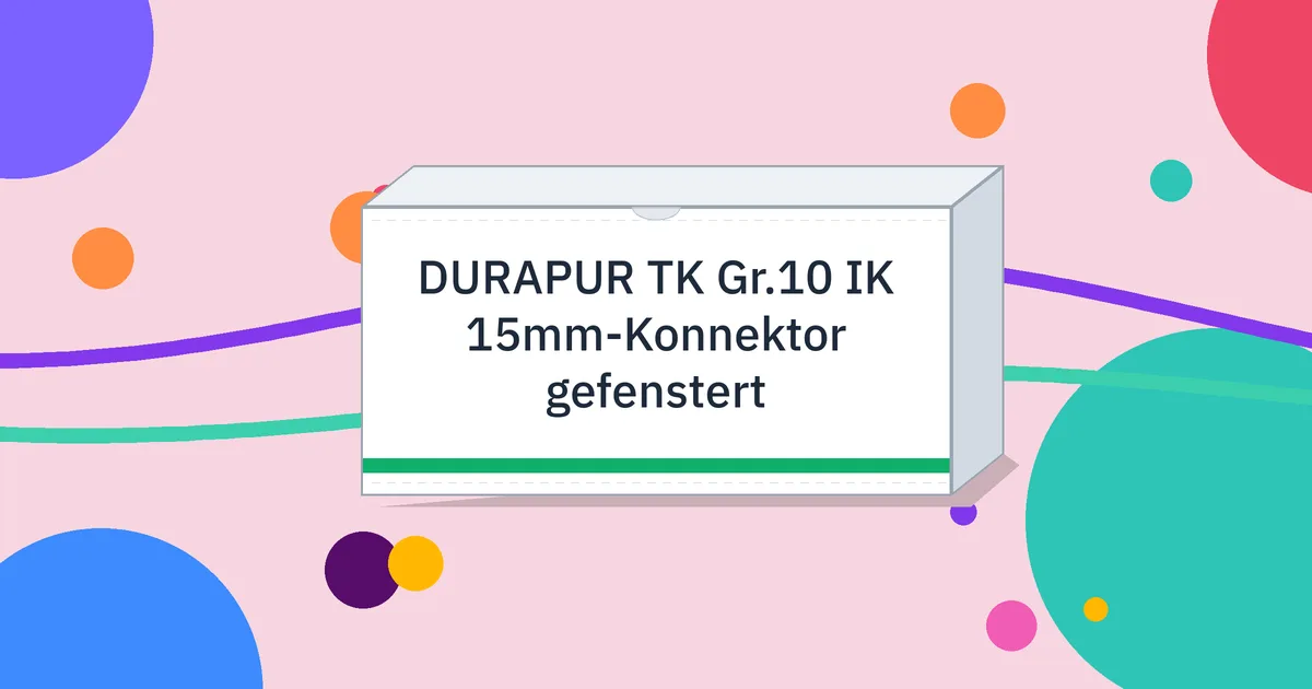 Symbolbild: Packung mit der Aufschrift DURAPUR TK Gr.10 IK 15mm-Konnektor gefenstert (PZN 16030813) – Verfügbarkeit und Bezug in Apotheken in Frankfurt am Main