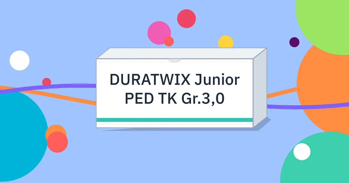 Symbolbild: Packung mit der Aufschrift DURATWIX Junior PED TK Gr.3,0 (PZN 17156640) – Verfügbarkeit und Bezug in Apotheken in Frankfurt am Main