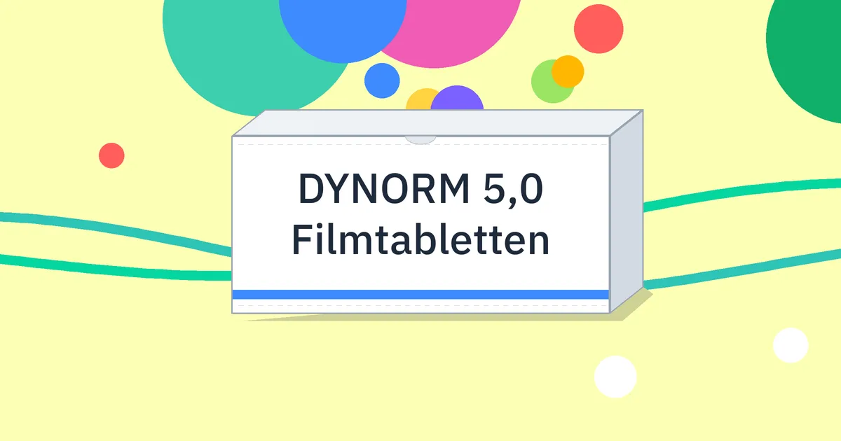 Symbolbild: Packung mit der Aufschrift DYNORM 5,0 Filmtabletten (PZN 04300791) – Verfügbarkeit und Bezug in Apotheken in Frankfurt am Main