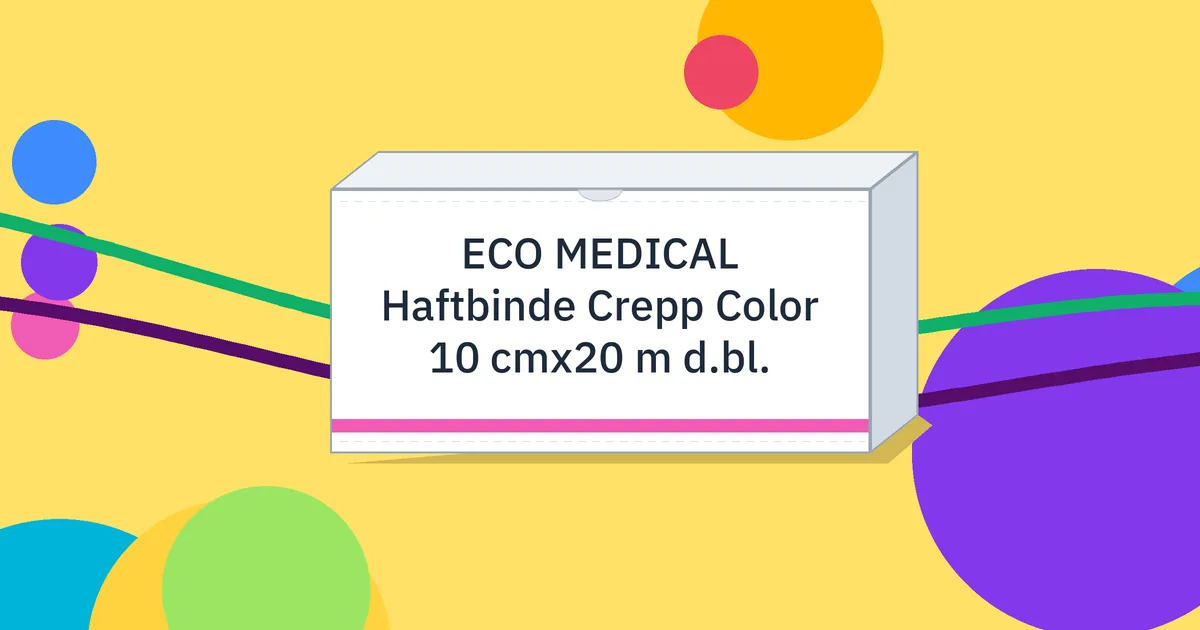 Symbolbild: Packung mit der Aufschrift ECO MEDICAL Haftbinde Crepp Color 10 cmx20 m d.bl. (PZN 00747673) – Verfügbarkeit und Bezug in Apotheken in Frankfurt am Main