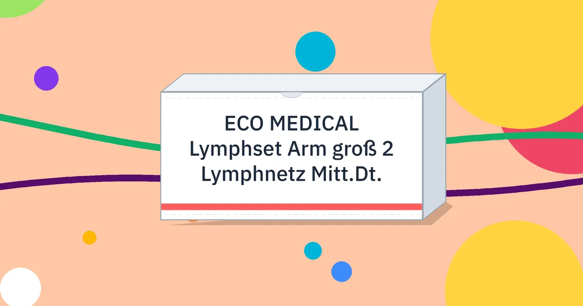 Symbolbild: Packung mit der Aufschrift ECO MEDICAL Lymphset Arm groß 2 Lymphnetz Mitt.Dt. (PZN 18334776) – Verfügbarkeit und Bezug in Apotheken in Frankfurt am Main