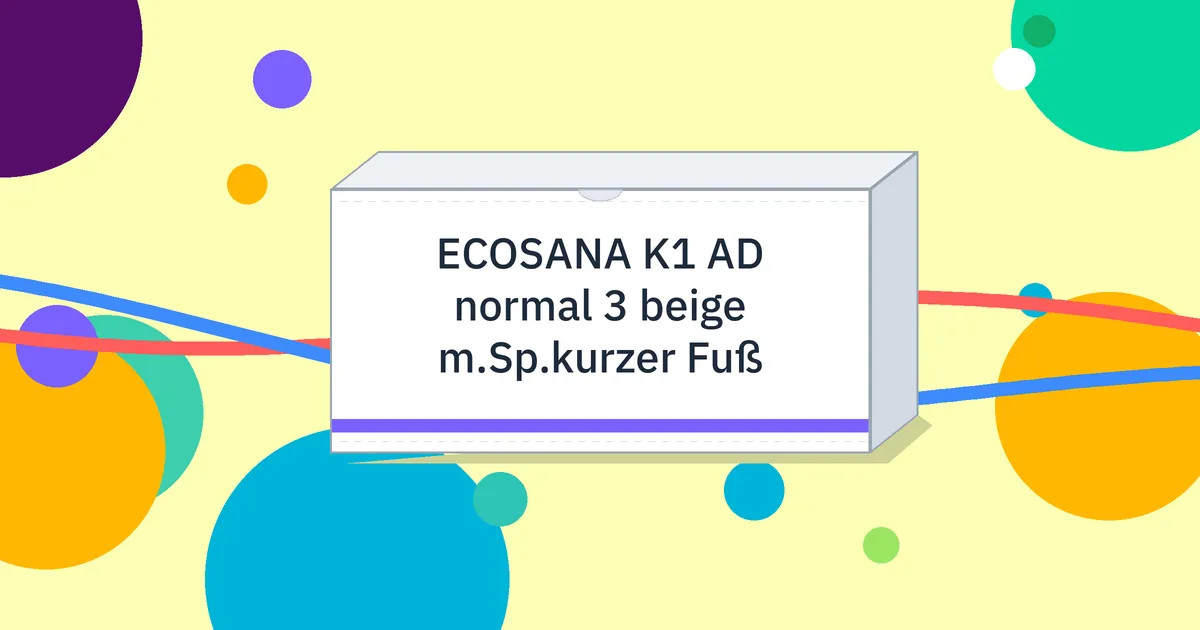 Symbolbild: Packung mit der Aufschrift ECOSANA K1 AD normal 3 beige m.Sp.kurzer Fuß (PZN 04724657) – Verfügbarkeit und Bezug in Apotheken in Frankfurt am Main