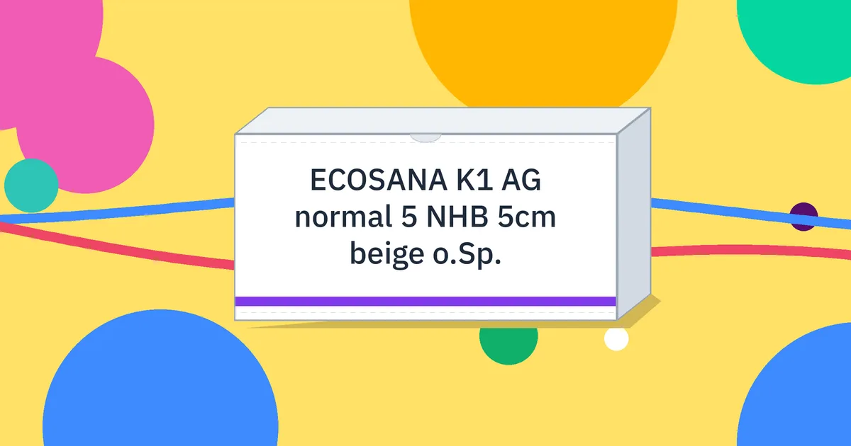 Symbolbild: Packung mit der Aufschrift ECOSANA K1 AG normal 5 NHB 5cm beige o.Sp. (PZN 04729005) – Verfügbarkeit und Bezug in Apotheken in Frankfurt am Main