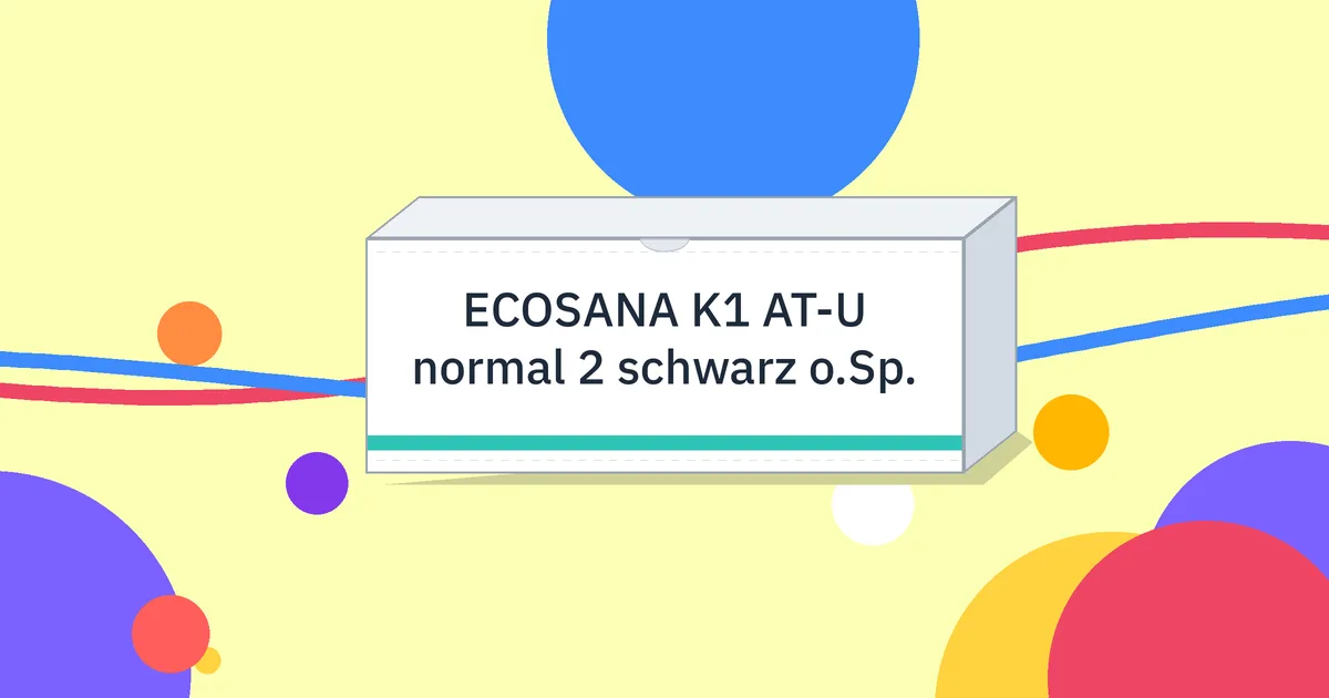 Symbolbild: Packung mit der Aufschrift ECOSANA K1 AT-U normal 2 schwarz o.Sp. (PZN 04732993) – Verfügbarkeit und Bezug in Apotheken in Frankfurt am Main