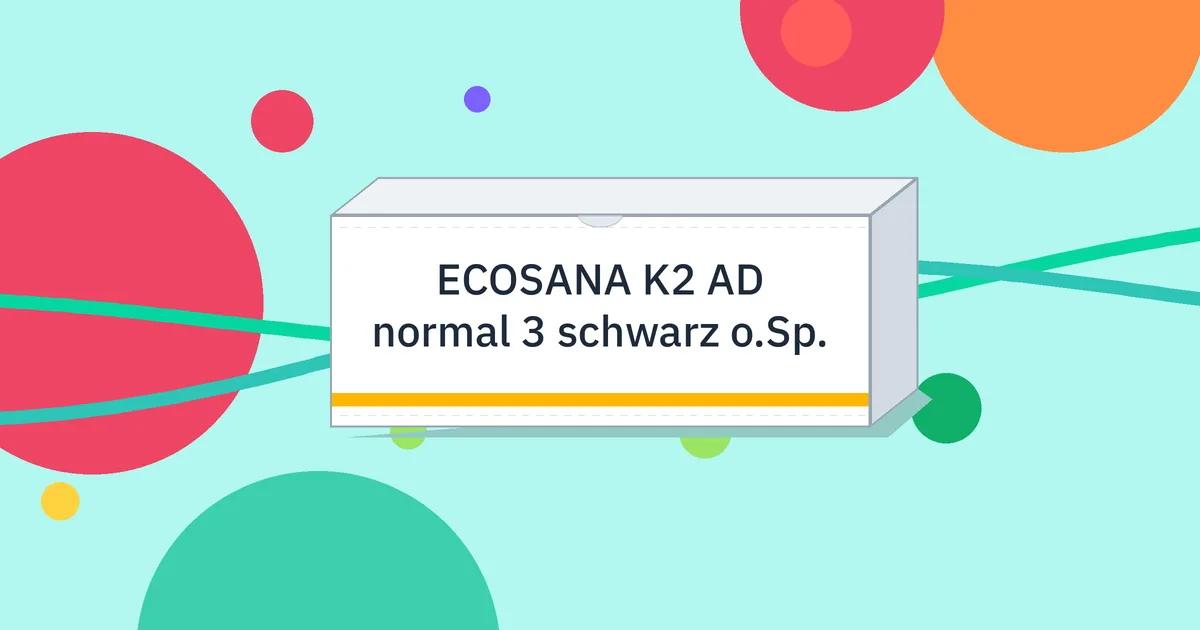 Symbolbild: Packung mit der Aufschrift ECOSANA K2 AD normal 3 schwarz o.Sp. (PZN 01340258) – Verfügbarkeit und Bezug in Apotheken in Frankfurt am Main
