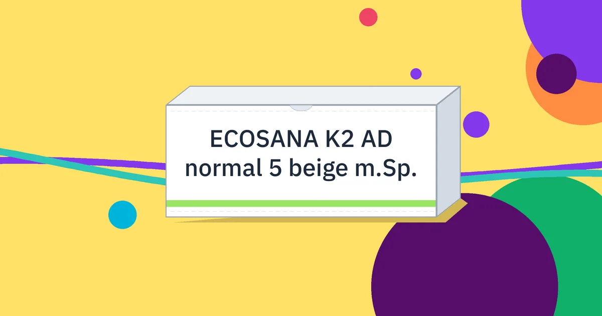 Symbolbild: Packung mit der Aufschrift ECOSANA K2 AD normal 5 beige m.Sp. (PZN 01349012) – Verfügbarkeit und Bezug in Apotheken in Frankfurt am Main