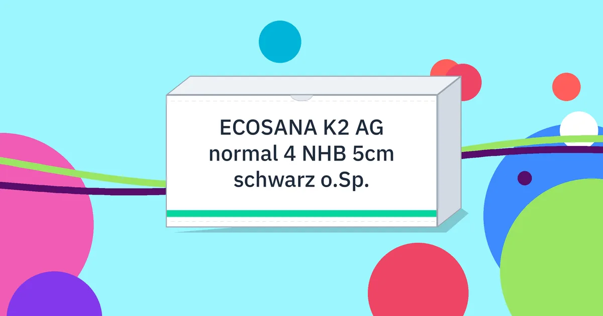 Symbolbild: Packung mit der Aufschrift ECOSANA K2 AG normal 4 NHB 5cm schwarz o.Sp. (PZN 01432718) – Verfügbarkeit und Bezug in Apotheken in Frankfurt am Main