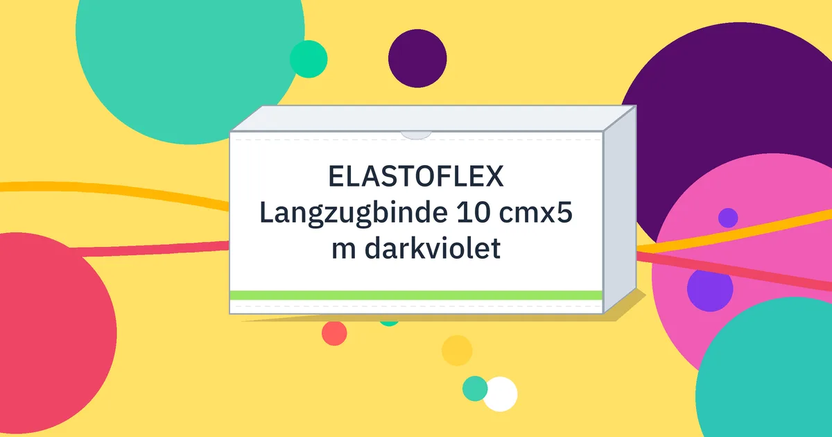 Symbolbild: Packung mit der Aufschrift ELASTOFLEX Langzugbinde 10 cmx5 m darkviolet (PZN 09484442) – Verfügbarkeit und Bezug in Apotheken in Frankfurt am Main