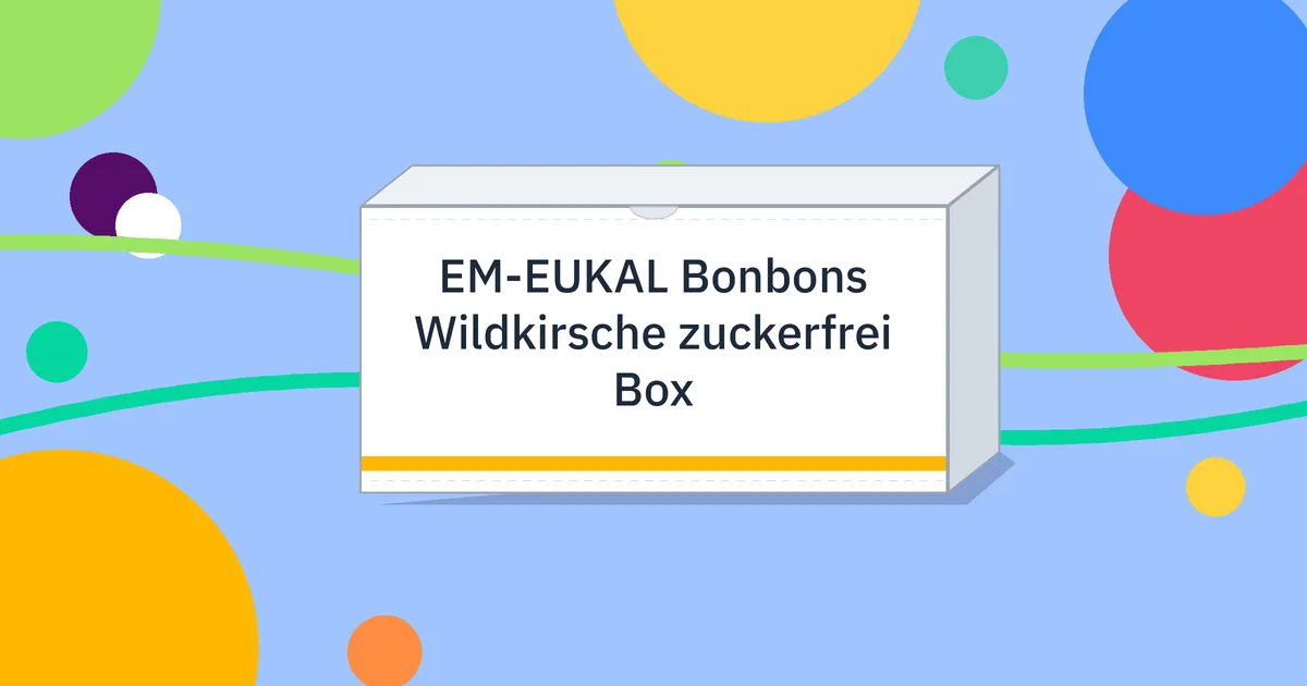 Symbolbild: Packung mit der Aufschrift EM-EUKAL Bonbons Wildkirsche zuckerfrei Box (PZN 15877677) – Verfügbarkeit und Bezug in Apotheken in Frankfurt am Main