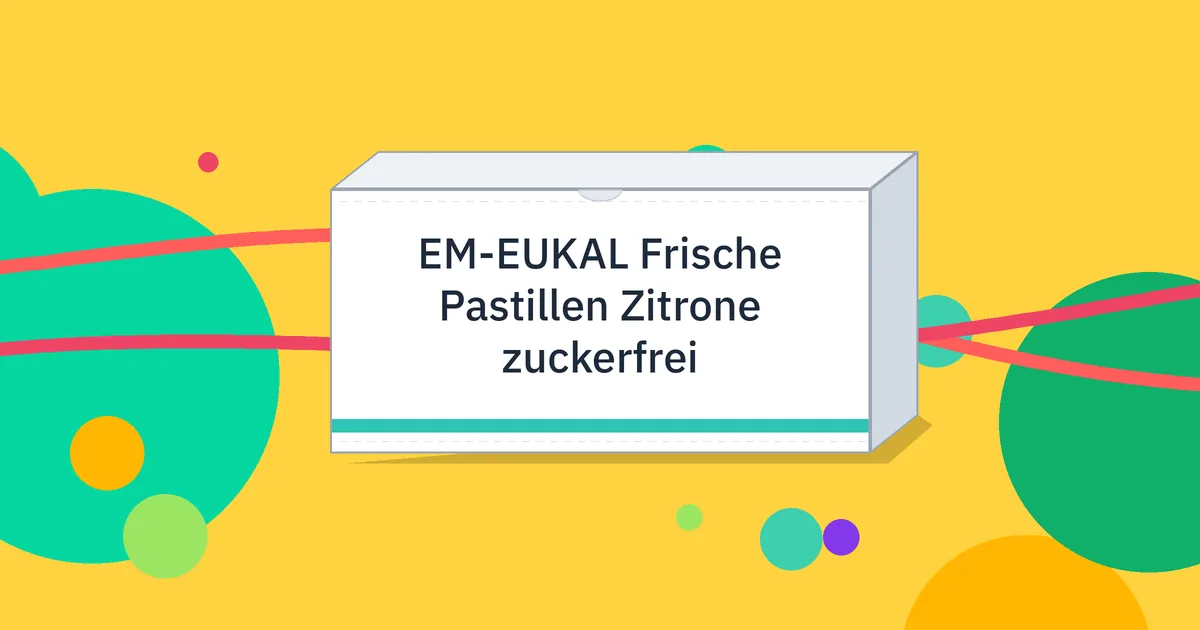 Symbolbild: Packung mit der Aufschrift EM-EUKAL Frische Pastillen Zitrone zuckerfrei (PZN 06440214) – Verfügbarkeit und Bezug in Apotheken in Frankfurt am Main