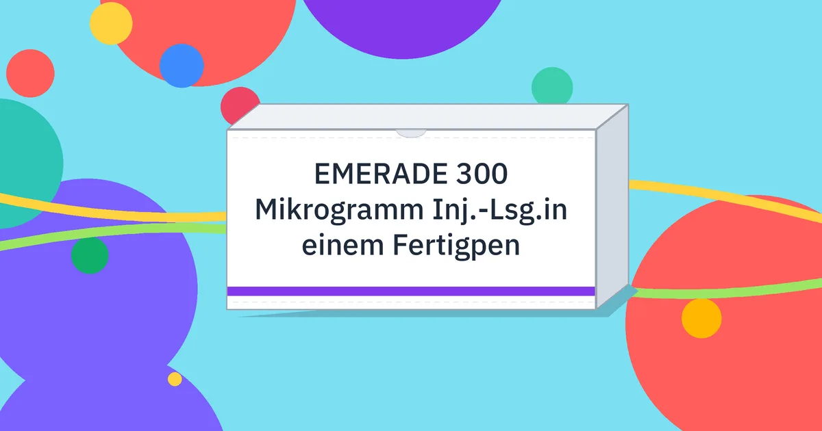 Symbolbild: Packung mit der Aufschrift EMERADE 300 Mikrogramm Inj.-Lsg.in einem Fertigpen (PZN 10544304) – Verfügbarkeit und Bezug in Apotheken in Frankfurt am Main