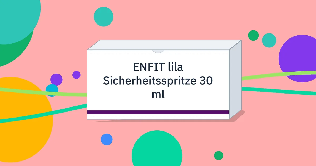 Symbolbild: Packung mit der Aufschrift ENFIT lila Sicherheitsspritze 30 ml (PZN 16735005) – Verfügbarkeit und Bezug in Apotheken in Frankfurt am Main