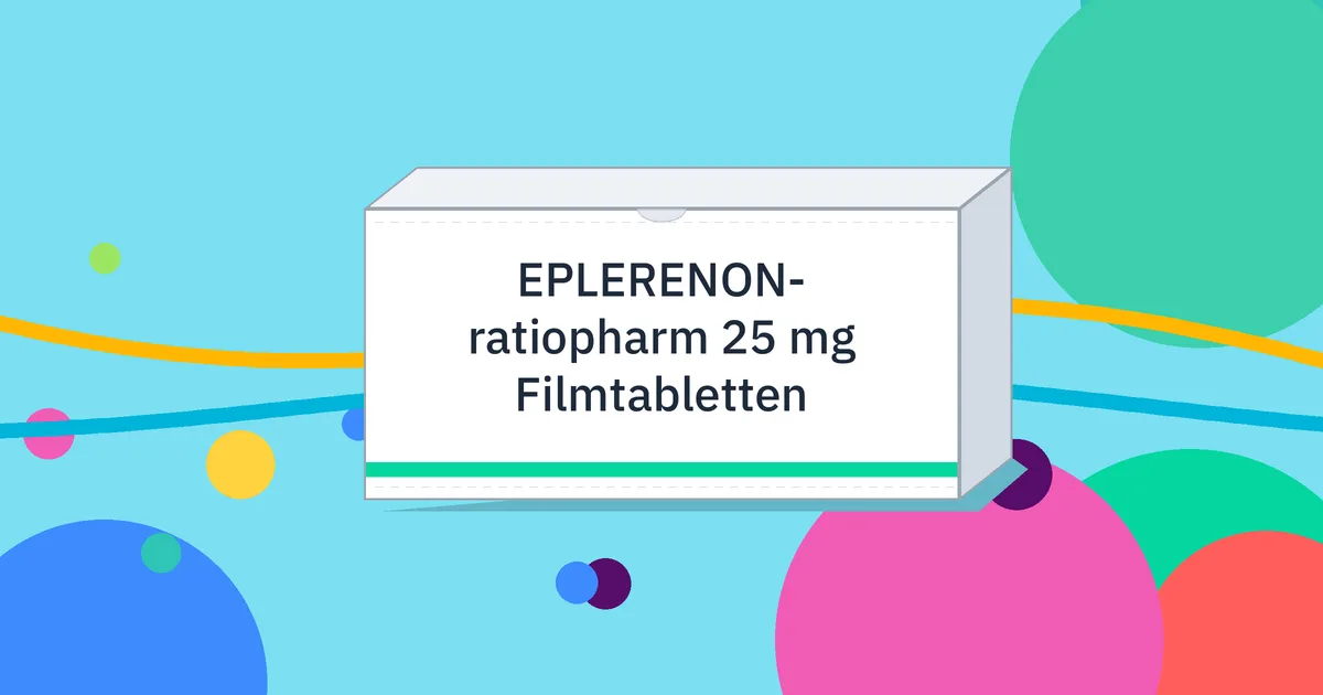 Symbolbild: Packung mit der Aufschrift EPLERENON-ratiopharm 25 mg Filmtabletten (PZN 10169504) – Verfügbarkeit und Bezug in Apotheken in Frankfurt am Main