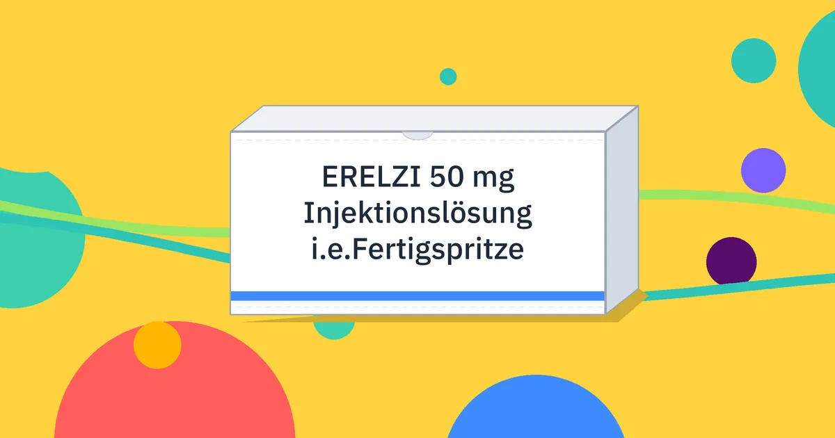 Symbolbild: Packung mit der Aufschrift ERELZI 50 mg Injektionslösung i.e.Fertigspritze (PZN 13913050) – Verfügbarkeit und Bezug in Apotheken in Frankfurt am Main