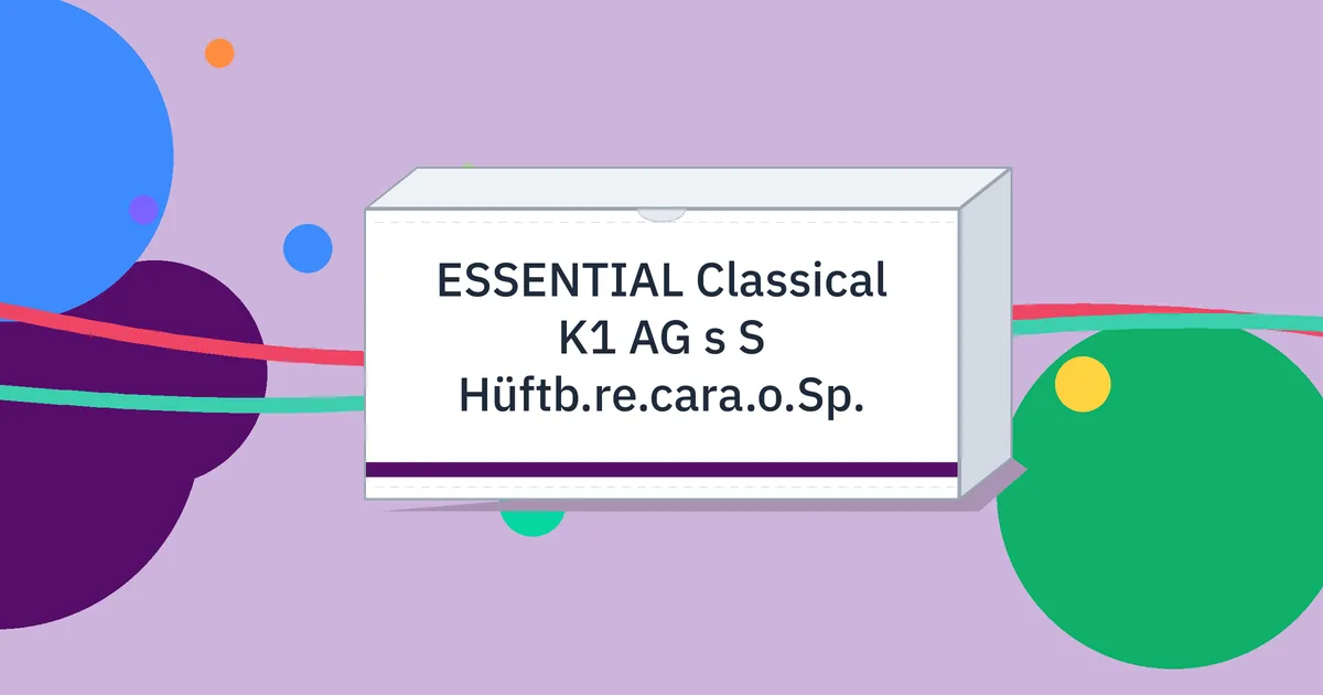 Symbolbild: Packung mit der Aufschrift ESSENTIAL Classical K1 AG s S Hüftb.re.cara.o.Sp. (PZN 17011640) – Verfügbarkeit und Bezug in Apotheken in Frankfurt am Main