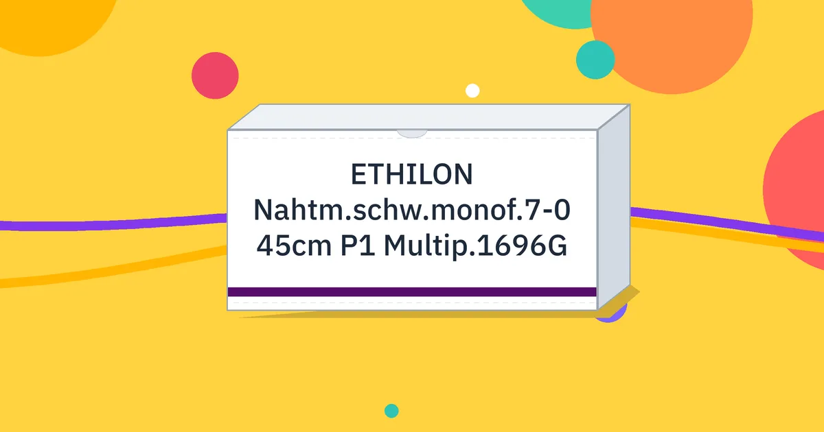 Symbolbild: Packung mit der Aufschrift ETHILON Nahtm.schw.monof.7-0 45cm P1 Multip.1696G (PZN 19202663) – Verfügbarkeit und Bezug in Apotheken in Frankfurt am Main