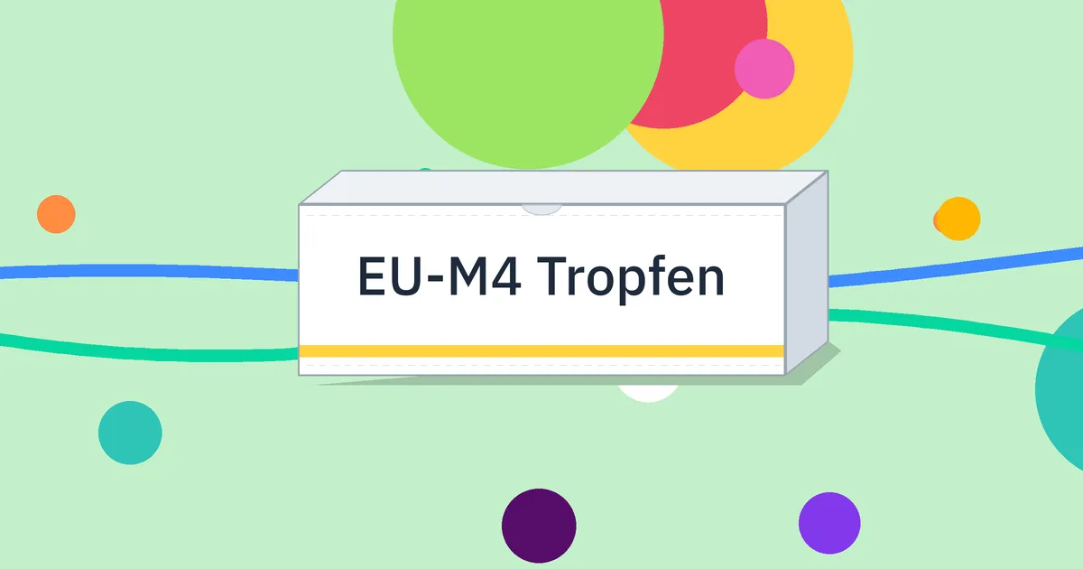Symbolbild: Packung mit der Aufschrift EU-M4 Tropfen (PZN 11563663) – Verfügbarkeit und Bezug in Apotheken in Frankfurt am Main