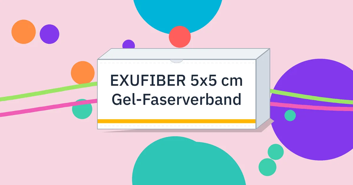 Symbolbild: Packung mit der Aufschrift EXUFIBER 5x5 cm Gel-Faserverband (PZN 14021661) – Verfügbarkeit und Bezug in Apotheken in Frankfurt am Main