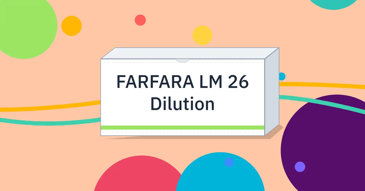Symbolbild: Packung mit der Aufschrift FARFARA LM 26 Dilution (PZN 13487570) – Verfügbarkeit und Bezug in Apotheken in Frankfurt am Main