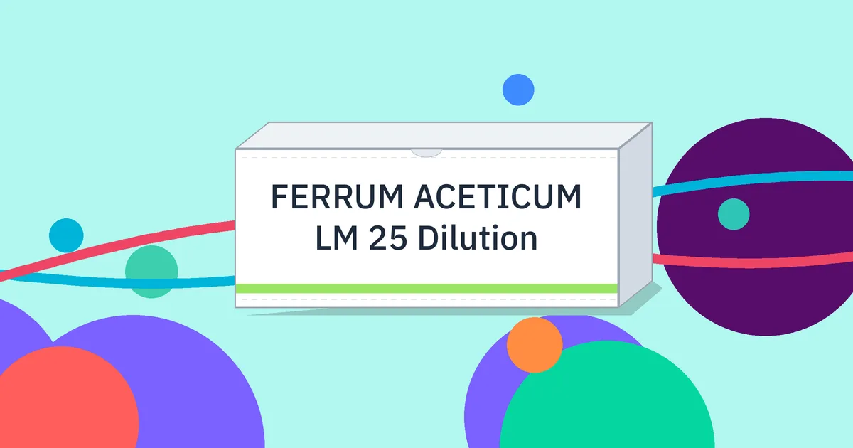 Symbolbild: Packung mit der Aufschrift FERRUM ACETICUM LM 25 Dilution (PZN 13488486) – Verfügbarkeit und Bezug in Apotheken in Frankfurt am Main