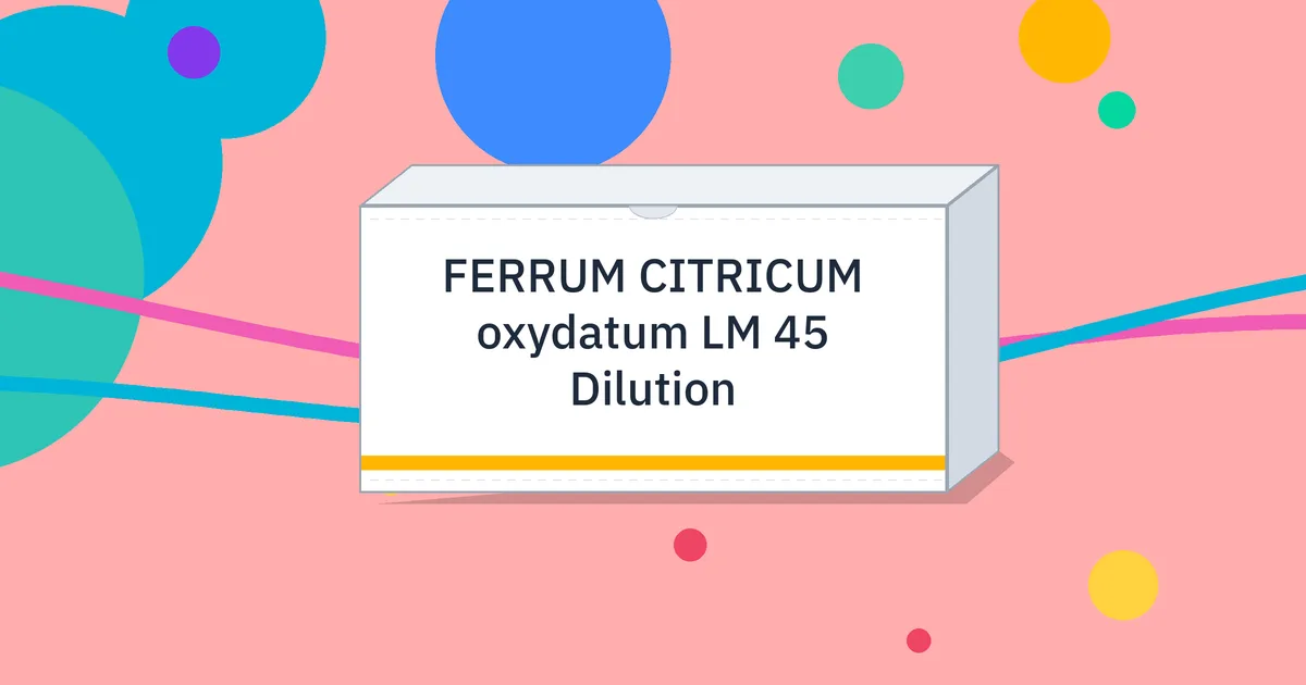 Symbolbild: Packung mit der Aufschrift FERRUM CITRICUM oxydatum LM 45 Dilution (PZN 12848698) – Verfügbarkeit und Bezug in Apotheken in Frankfurt am Main