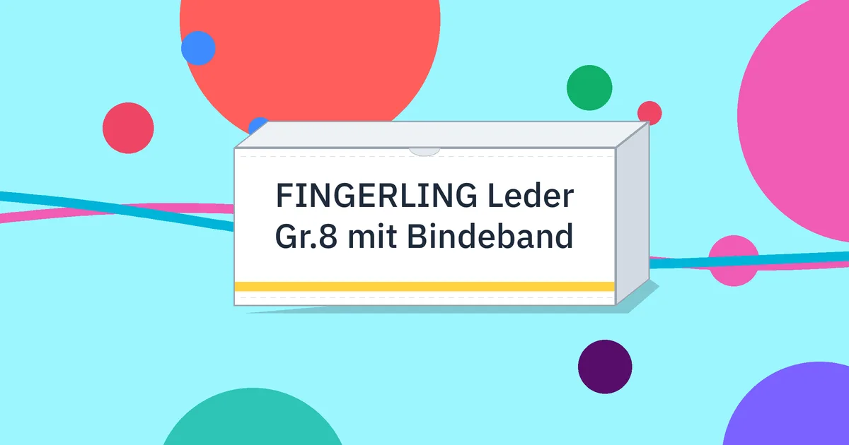 Symbolbild: Packung mit der Aufschrift FINGERLING Leder Gr.8 mit Bindeband (PZN 13921871) – Verfügbarkeit und Bezug in Apotheken in Frankfurt am Main