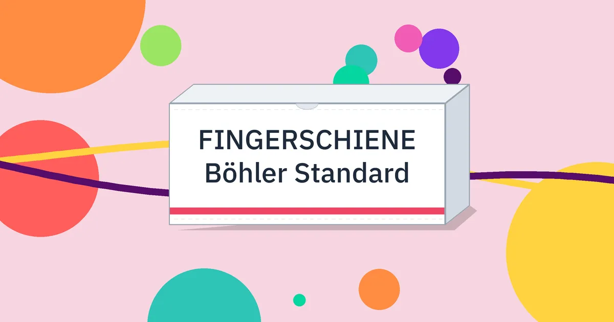 Symbolbild: Packung mit der Aufschrift FINGERSCHIENE Böhler Standard (PZN 19291827) – Verfügbarkeit und Bezug in Apotheken in Frankfurt am Main